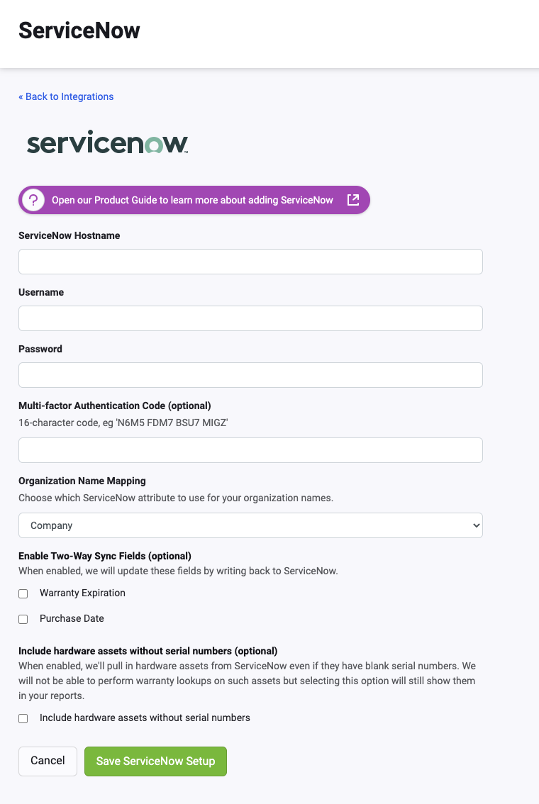 ServiceNow integration instructions – Lifecycle Manager