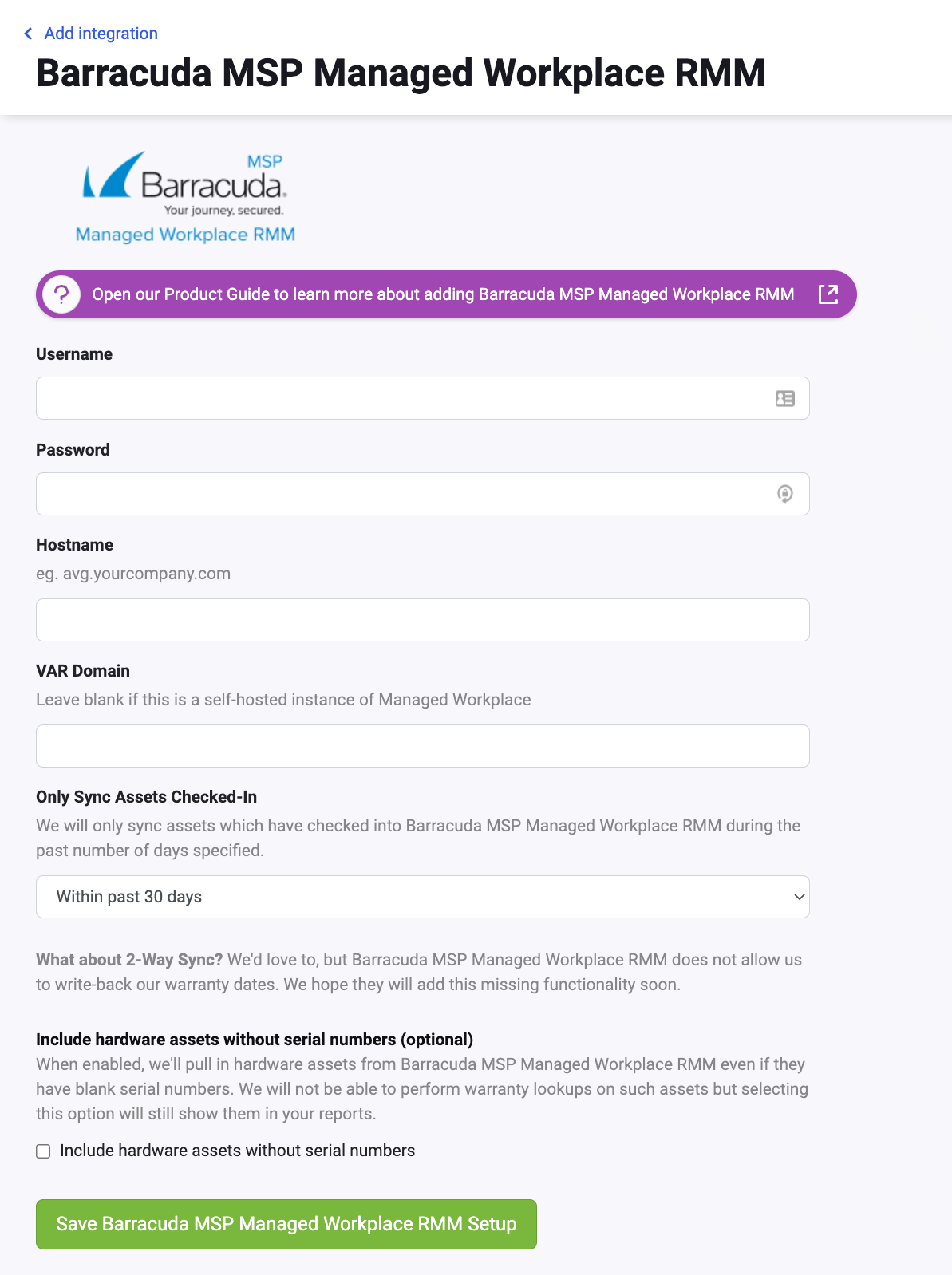 Barracuda MSP Managed Workplace RMM integration instructions ...