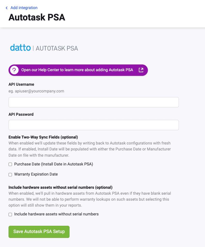 Autotask PSA integration instructions – Lifecycle Manager