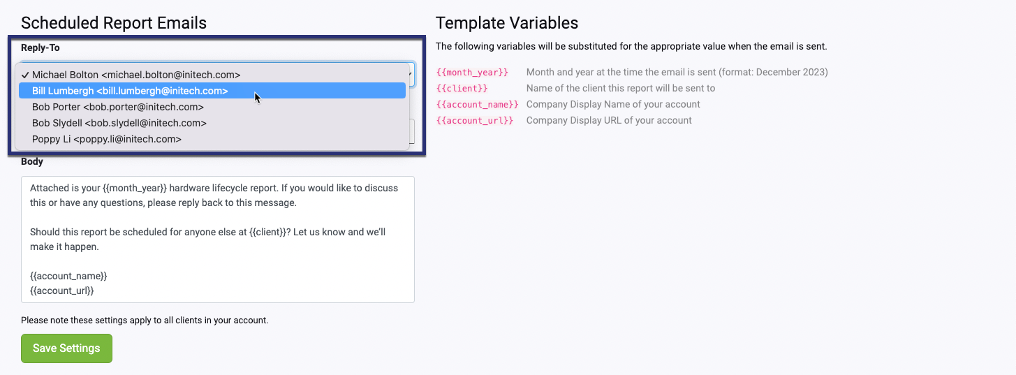 Editing the global Scheduled Reports email template in Lifecycle ... Editing the global Scheduled Reports email template in Lifecycle ...